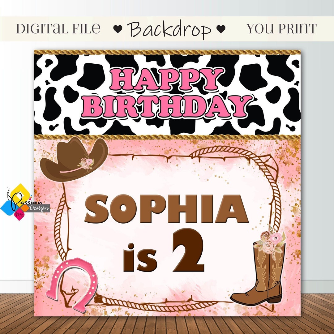 Printable COWGIRL Pink Gold Backdrop. Cowgirl Birthday Party Decoration ...