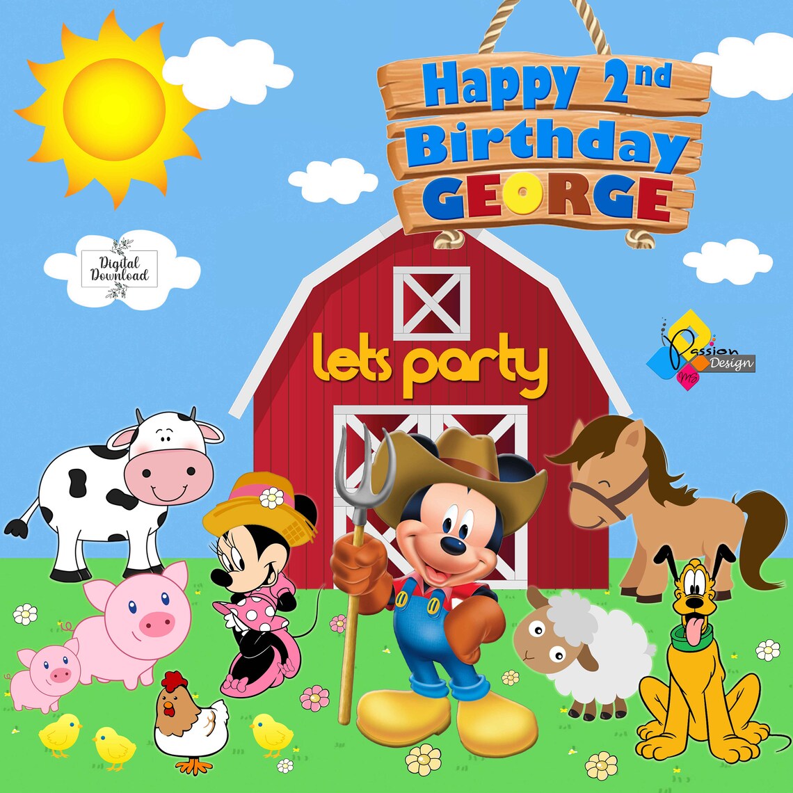 Printable MICKEY and MINNIE Mouse Farm Birthday Backdrop. CUSTOM Mickey ...