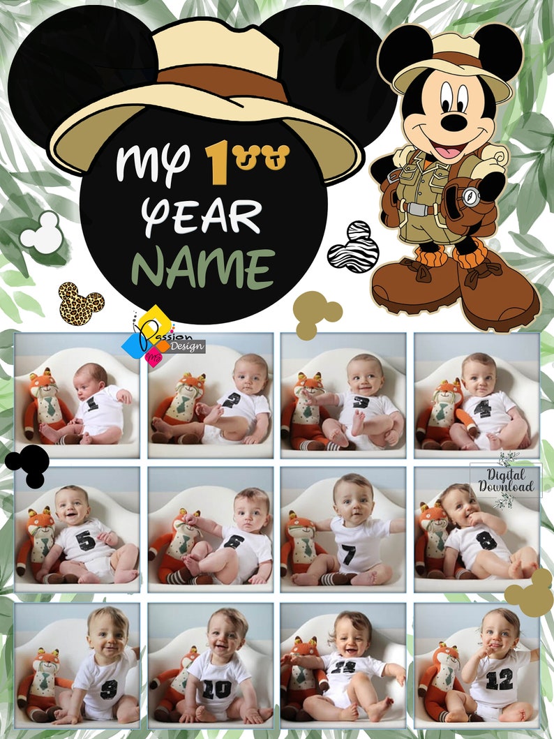 Printable MICKEY MOUSE Safari Baby's First Year Photo Poster. Mickey ...