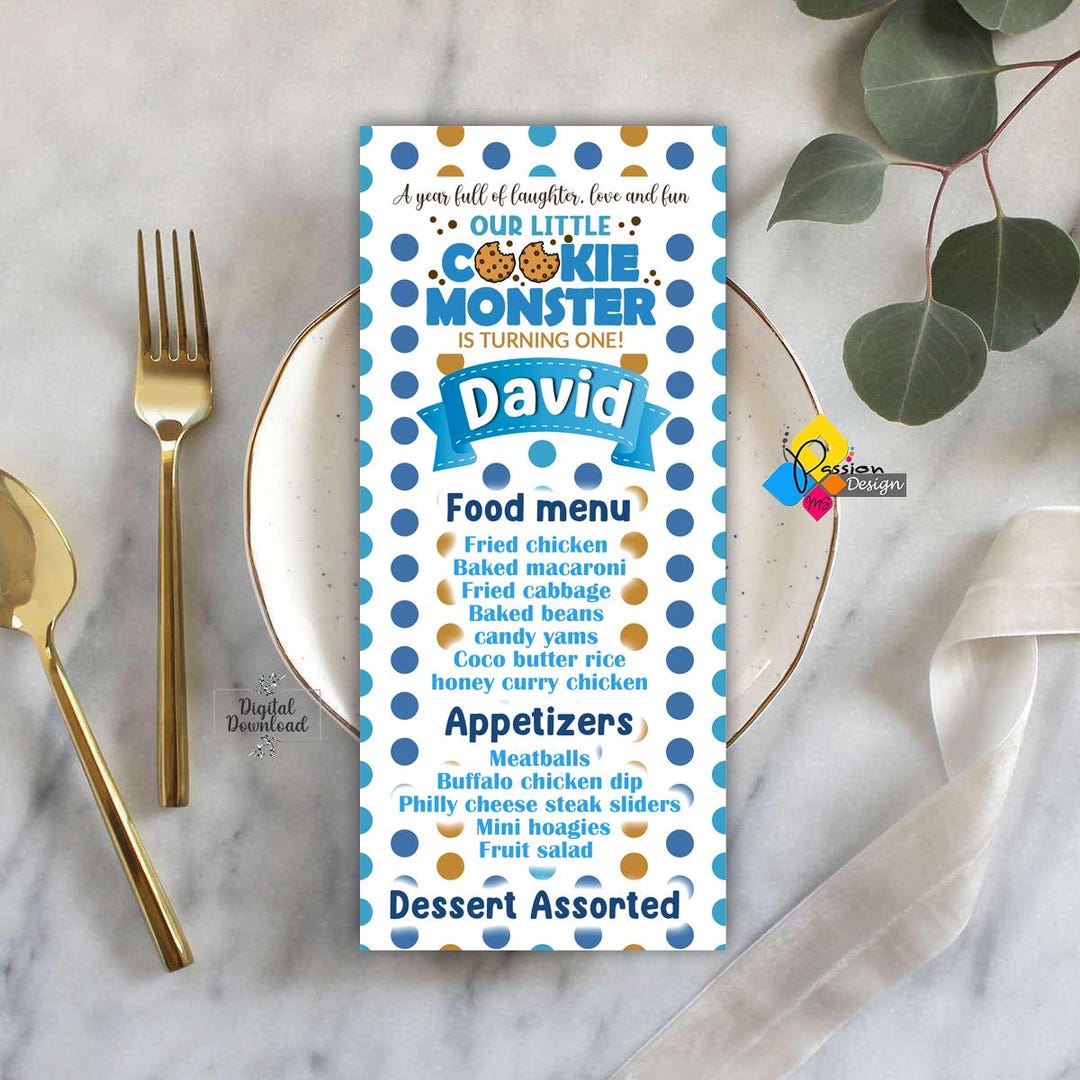 Printable Cookie Birthday Dinner Menu. Custom Cookie Menu Card. Digital ...