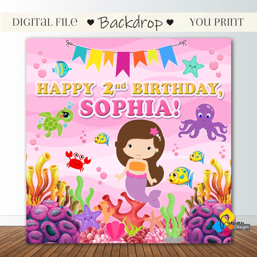 Printable UNDER THE SEA Birthday Backdrop. Custom Mermaid Under the ...