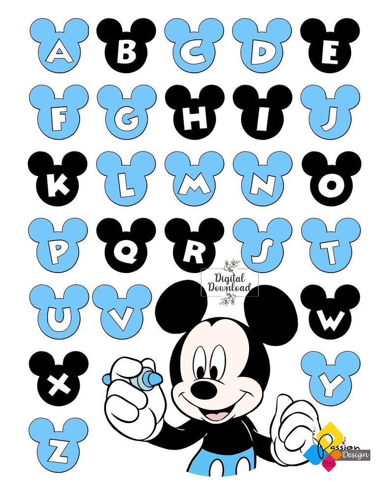 MICKEY Mouse Alphabet Poster. PRINTABLE Wall Art. Mickey Mouse - Etsy