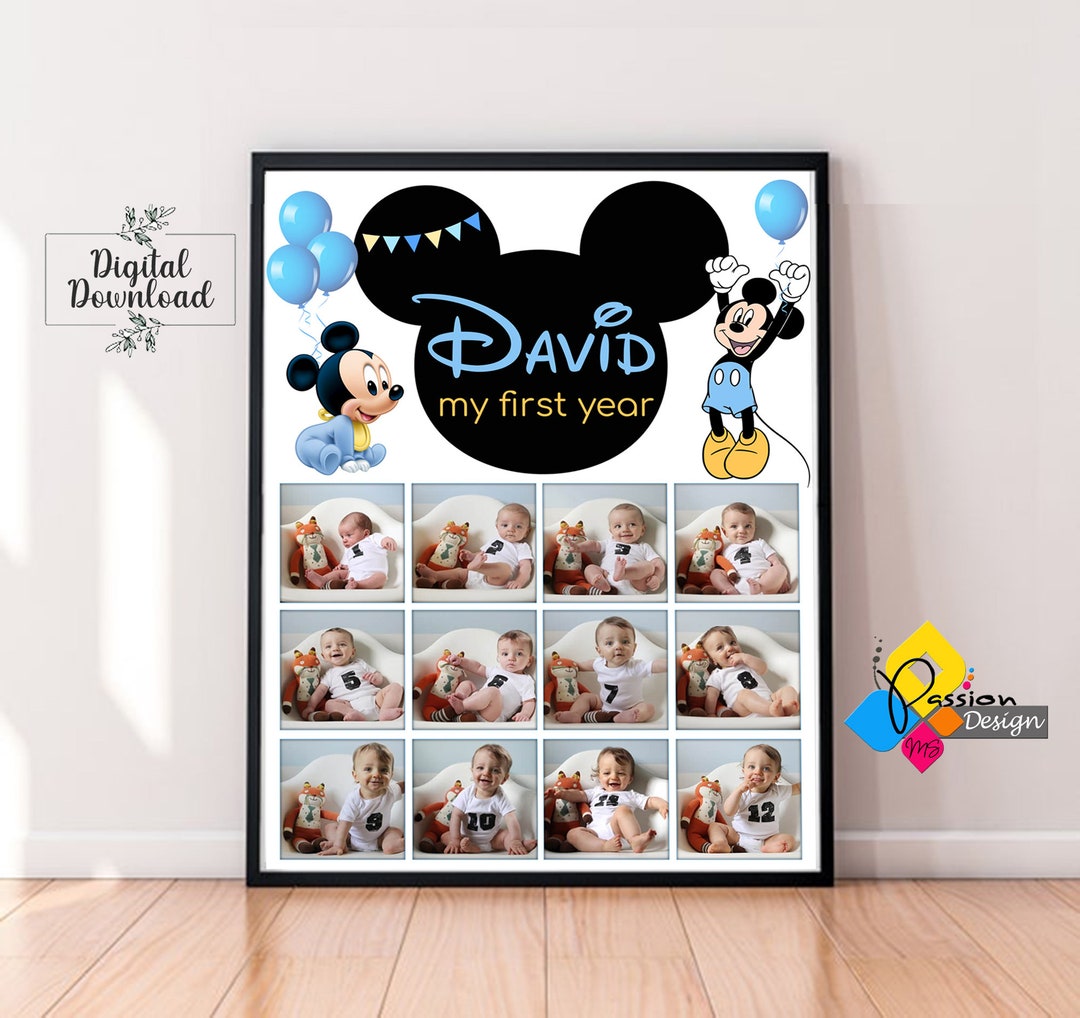 Printable MICKEY MOUSE Baby's First Year Photo Poster. Mickey Mouse 1st ...