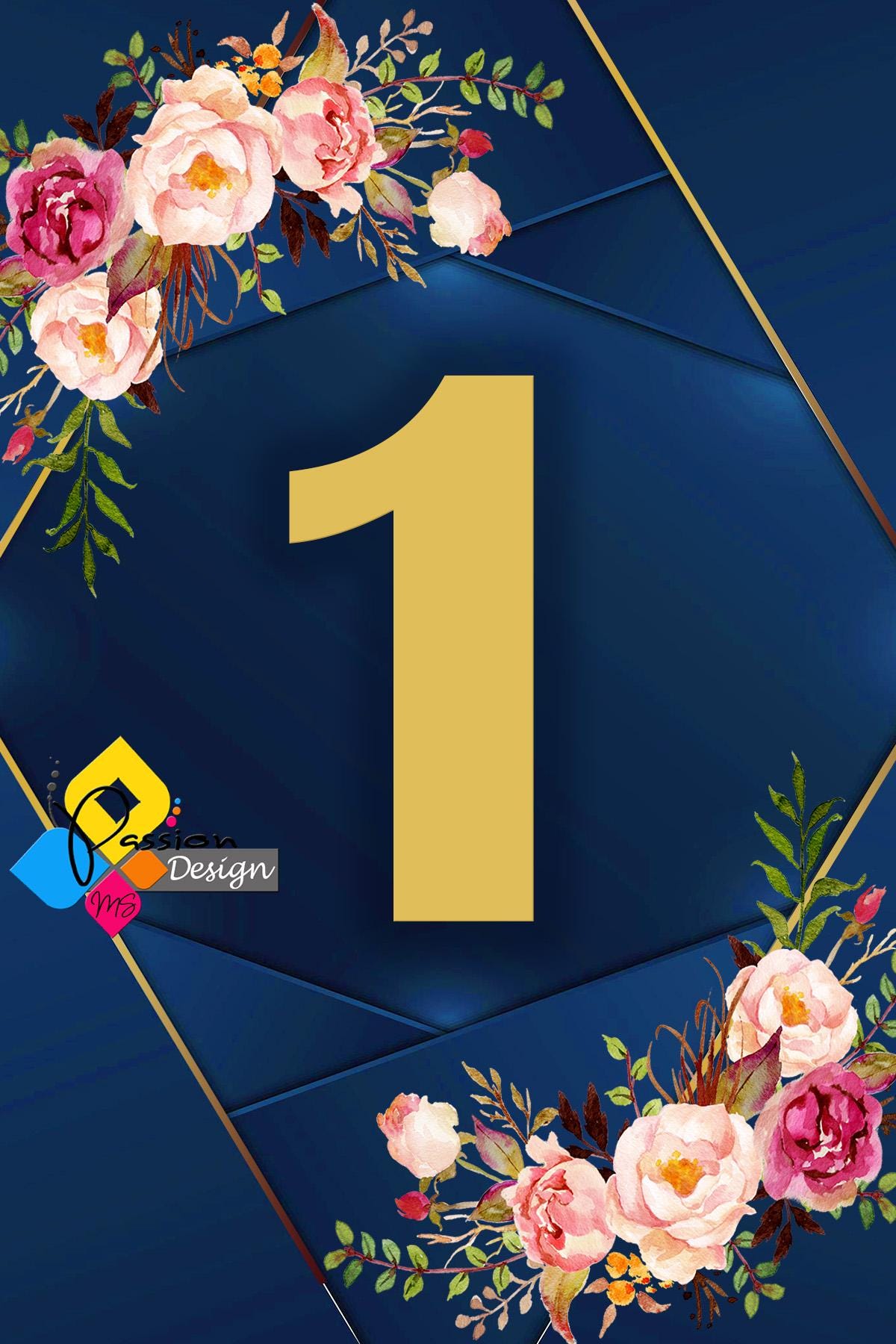 Printable Dark Blue and Gold Table Numbers. DIY Table Cards. Digital ...