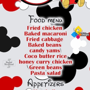 Printable Baby Mickey Mouse Red Dinner Menu. Red Black Mickey Mouse ...