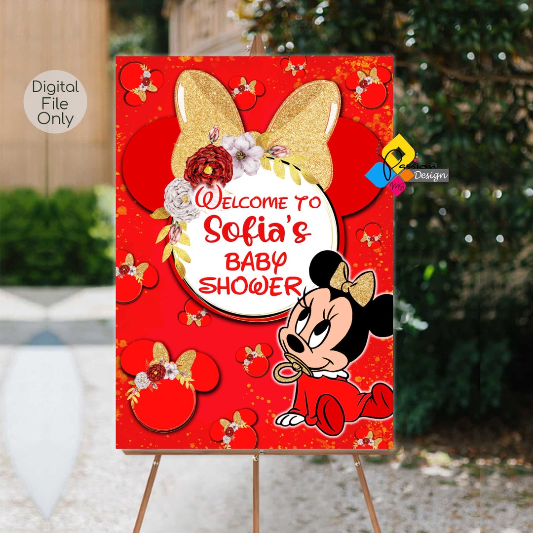 Printable Baby MINNIE MOUSE Red Baby Shower Welcome Board. Custom ...