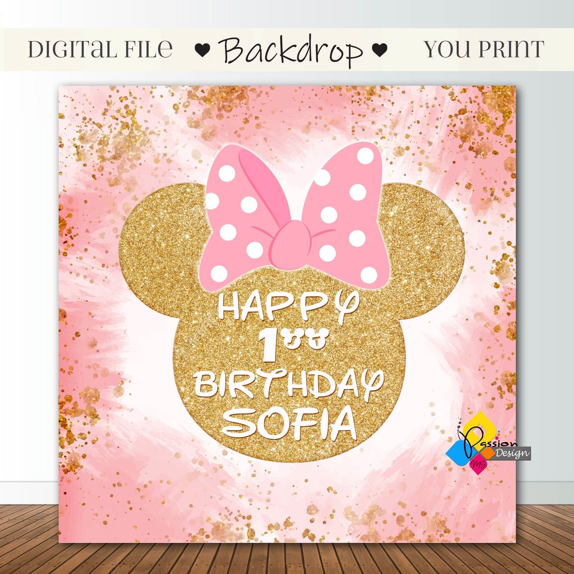 Printable MINNIE MOUSE Birthday Backdrop. CUSTOM Minnie Mouse Pink and ...