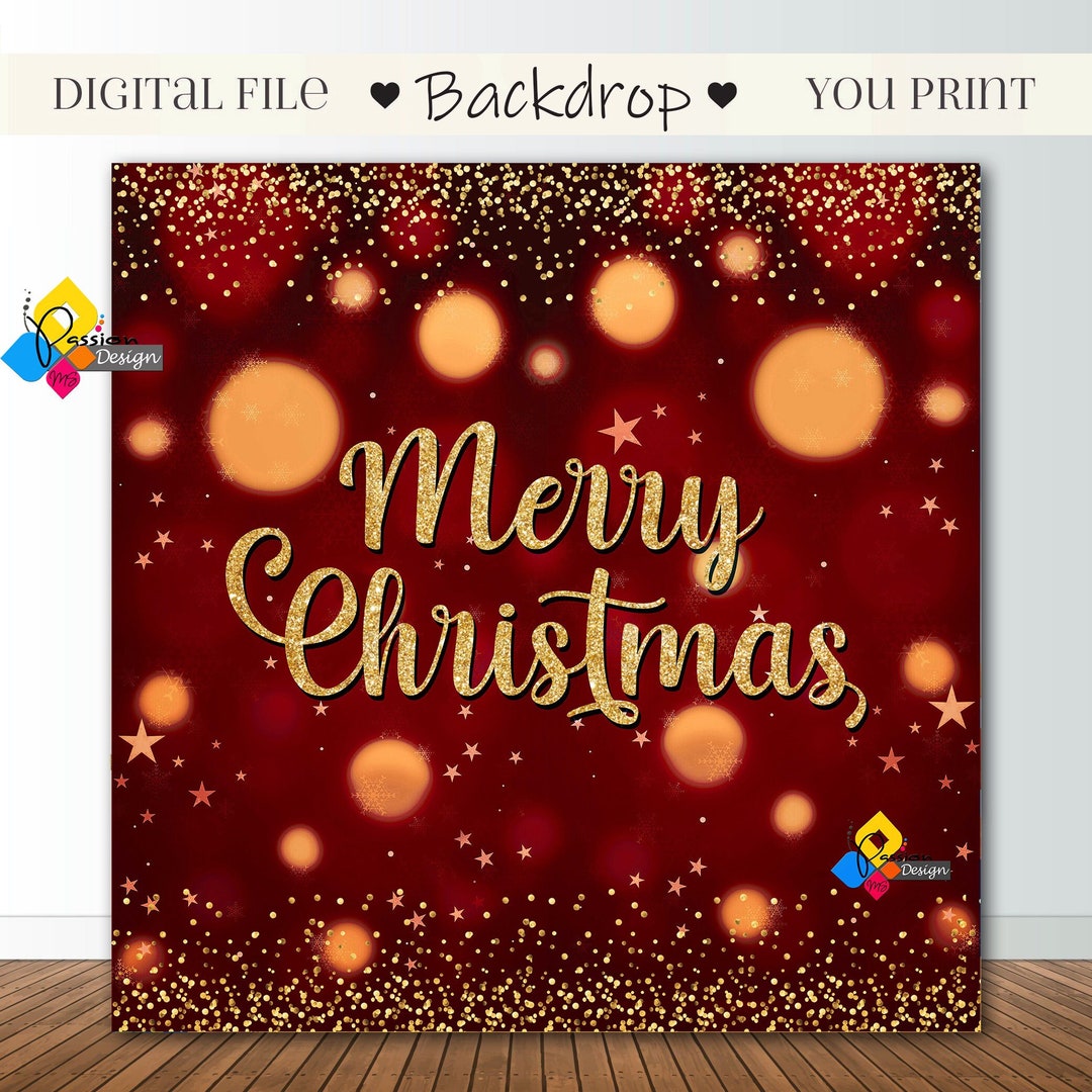Printable CHRISTMAS Red Gold Photography Backdrop. Merry Christmas ...