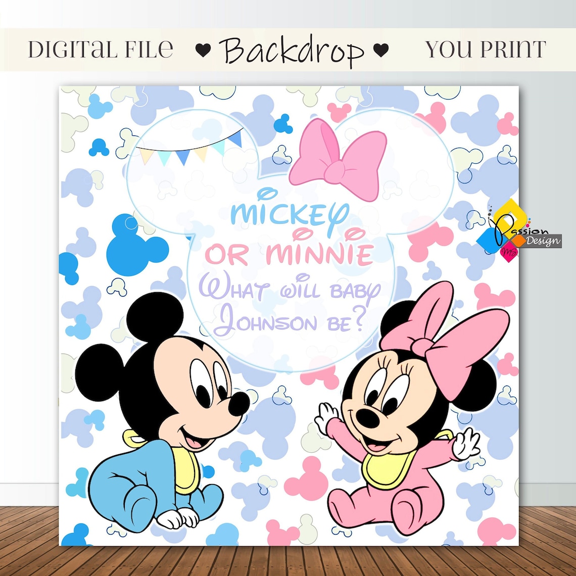 Digital Mickey or Minnie Mouse GENDER REVEAL Backdrop. Boy or - Etsy