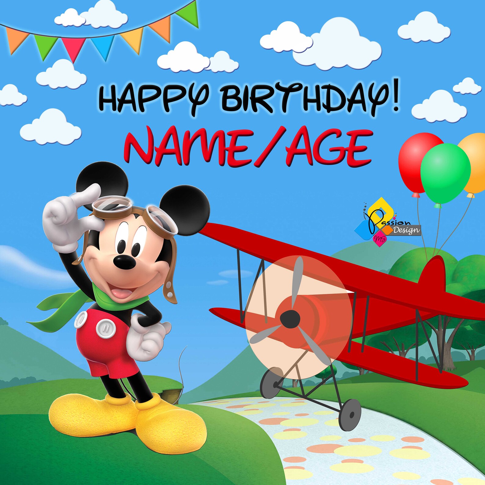 Printable MICKEY MOUSE Pilot Birthday Backdrop. CUSTOM Mickey - Etsy