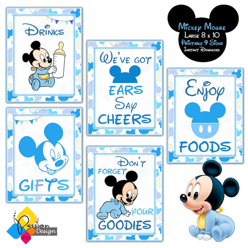 Printable Baby Mickey Mouse 9 Birthday Party Signs. Instant - Etsy