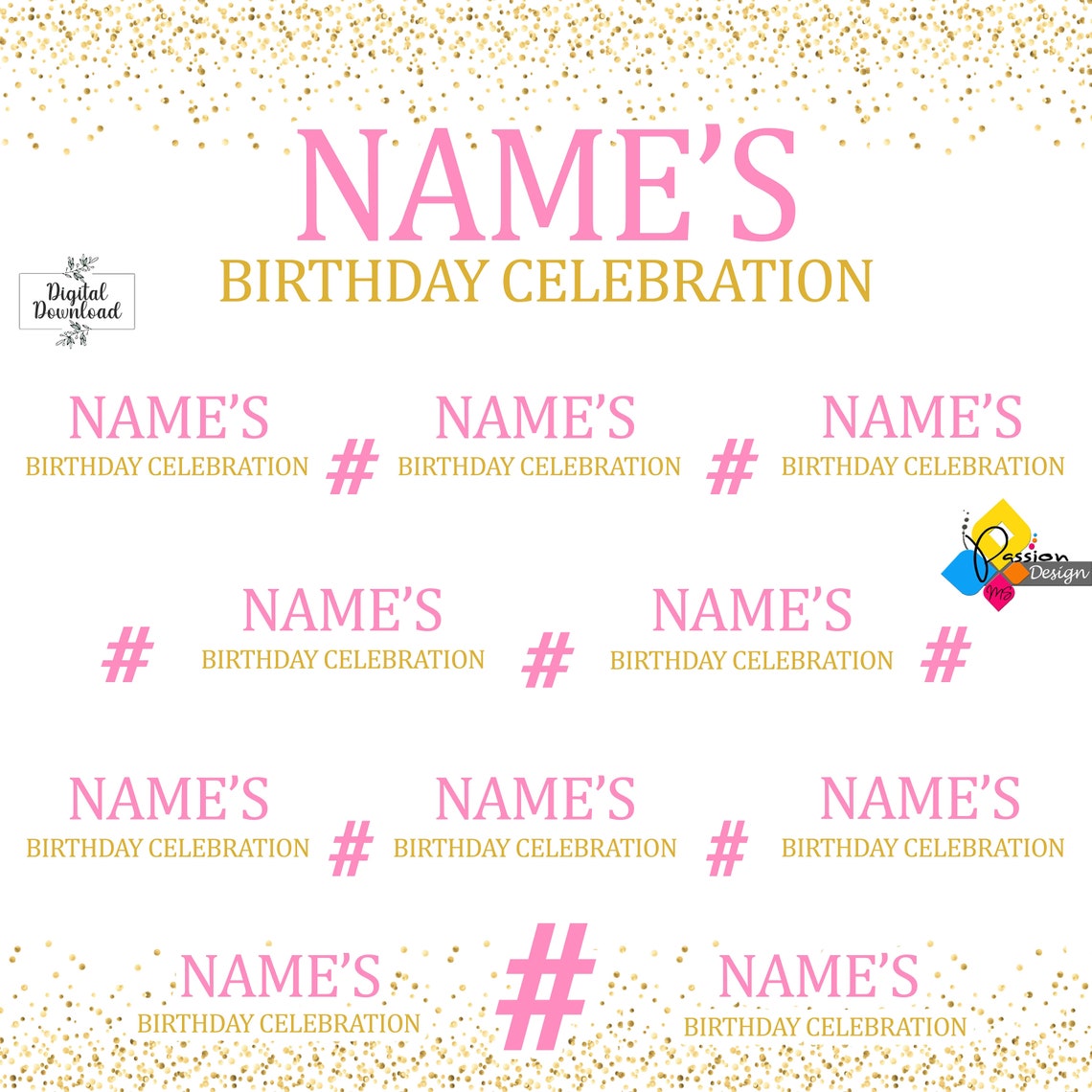 Printable Step and Repeat NAME Pink Gold and White Backdrop. - Etsy