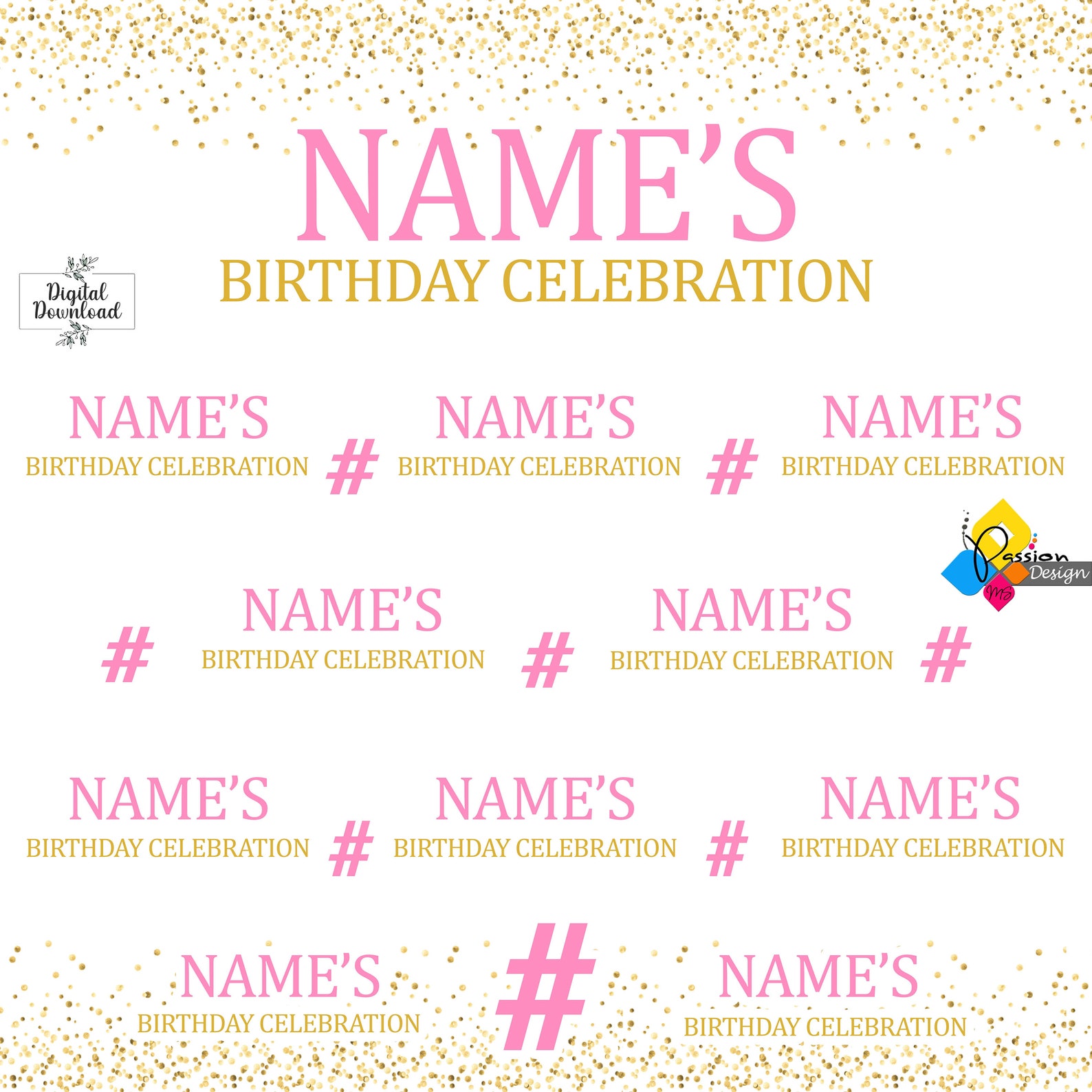 Printable Step and Repeat NAME Pink Gold and White Backdrop. - Etsy