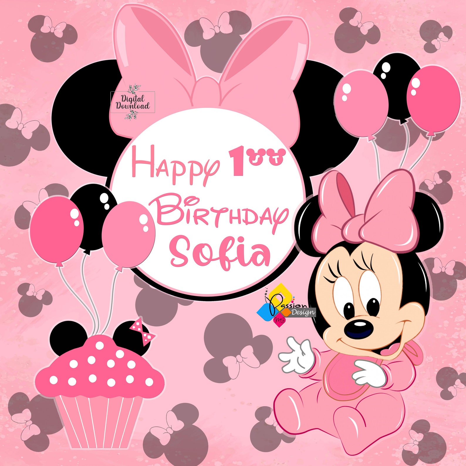 Printable Pink MINNIE MOUSE Birthday Backdrop. CUSTOM Minnie - Etsy