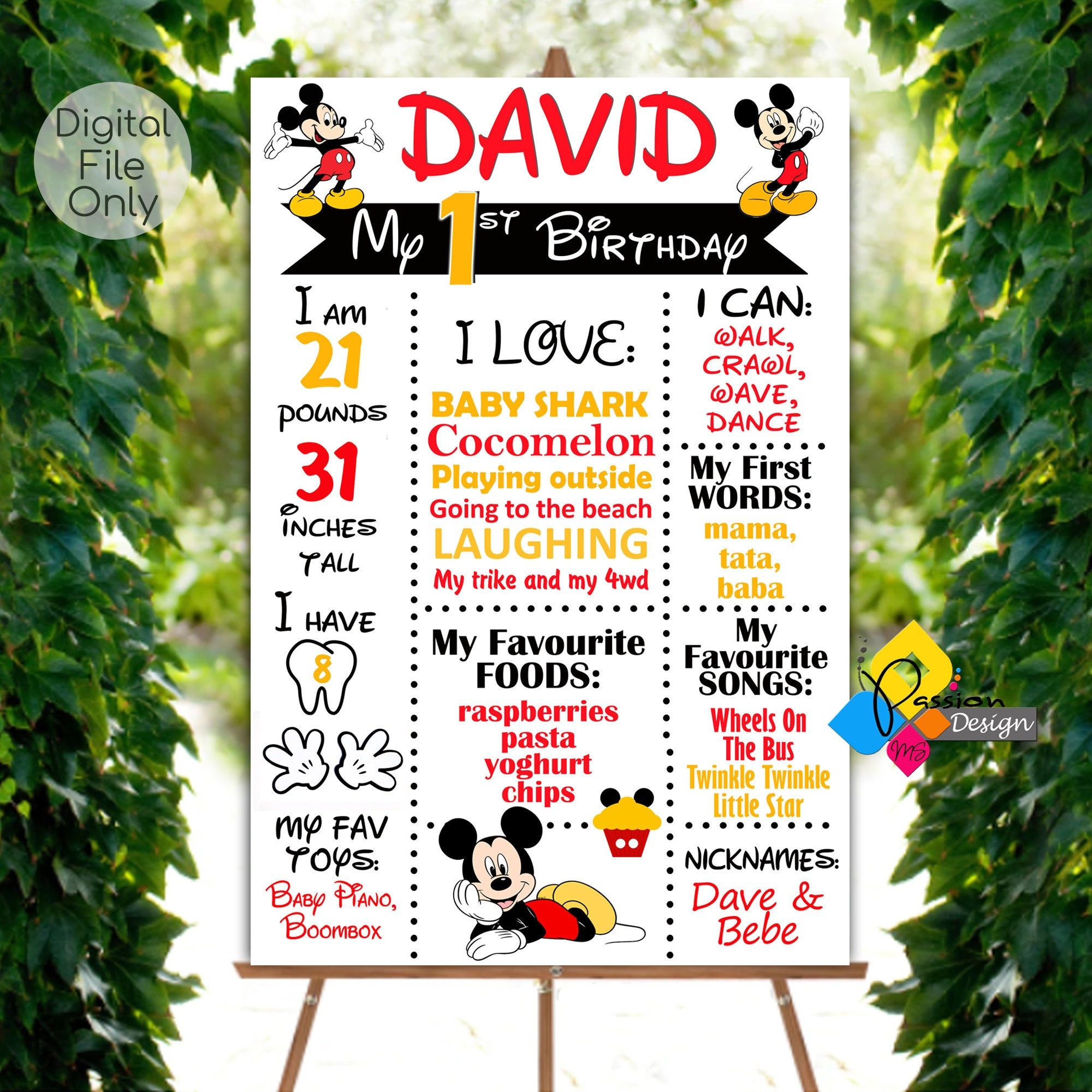 Printable MICKEY MOUSE Milestone Board. First Birthday Mickey - Etsy Canada