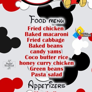 Printable Baby Mickey Mouse Red Dinner Menu. Red Black Mickey Mouse ...