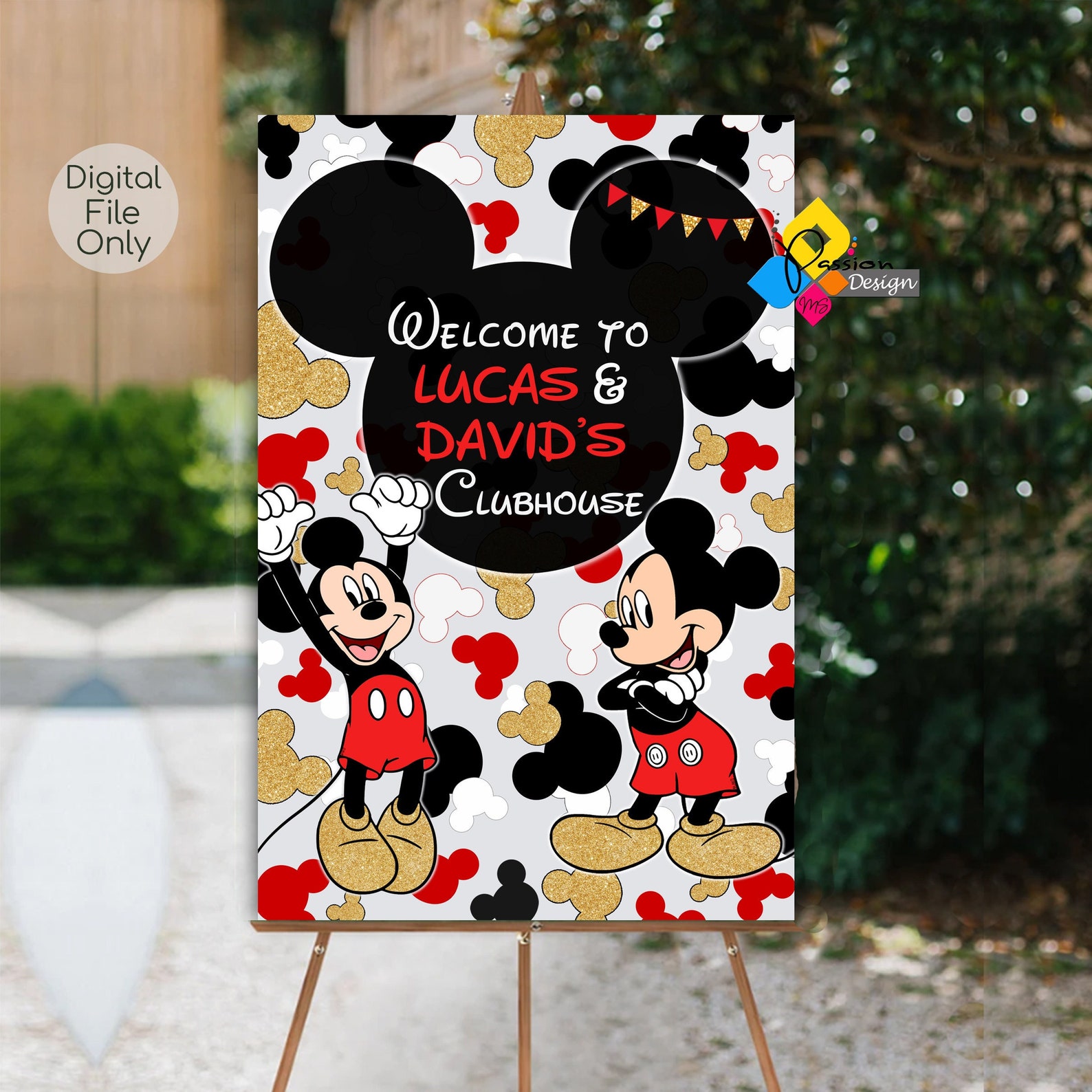 Printable MICKEY Mouse TWINS Birthday Welcome Board. CUSTOM Mickey ...