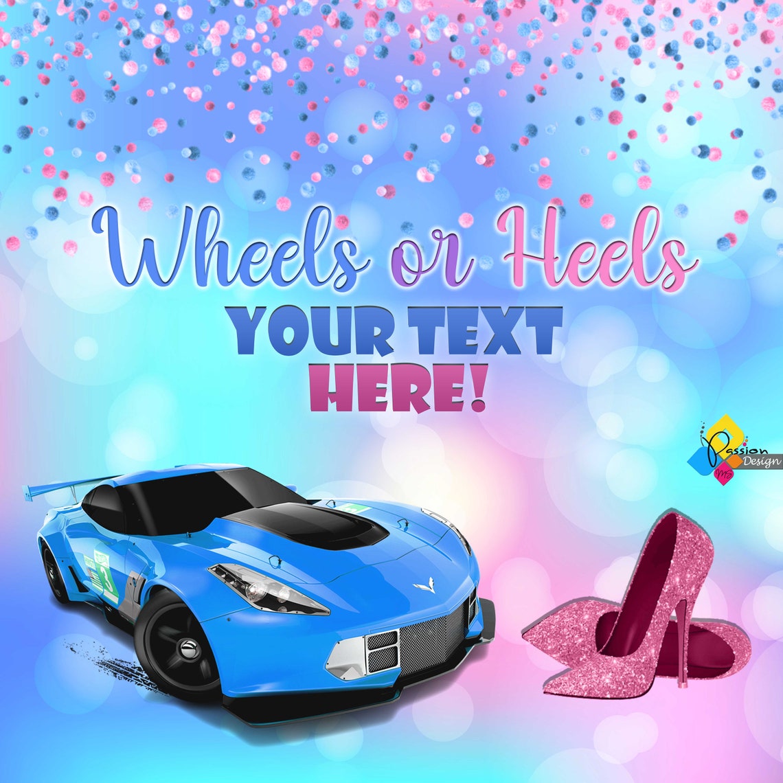 Printable Wheels or Heels GENDER REVEAL Backdrop. Boy or Girl - Etsy