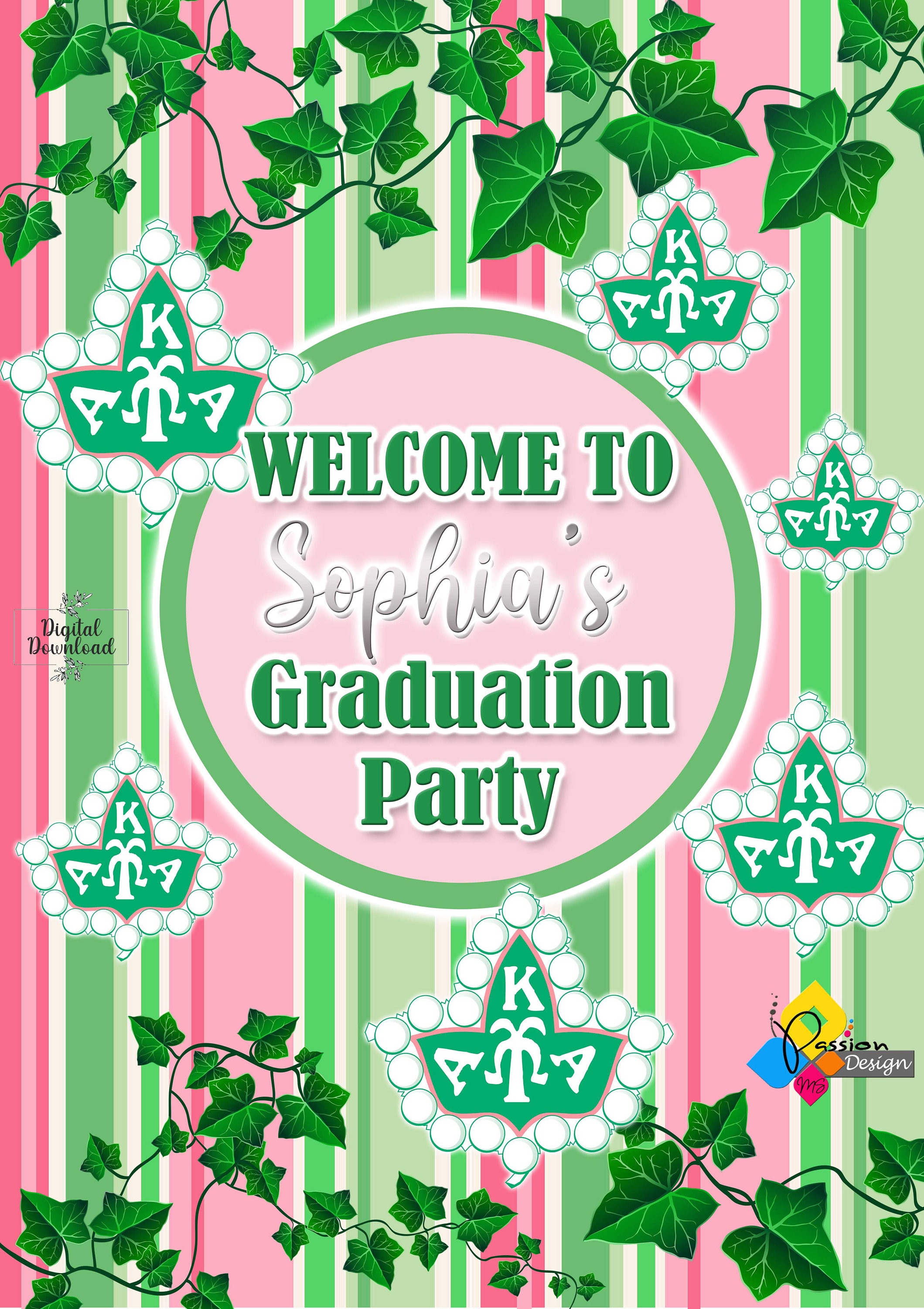 Printable AKA Theme Graduation Welcome Board. AKA Pink and Green ...