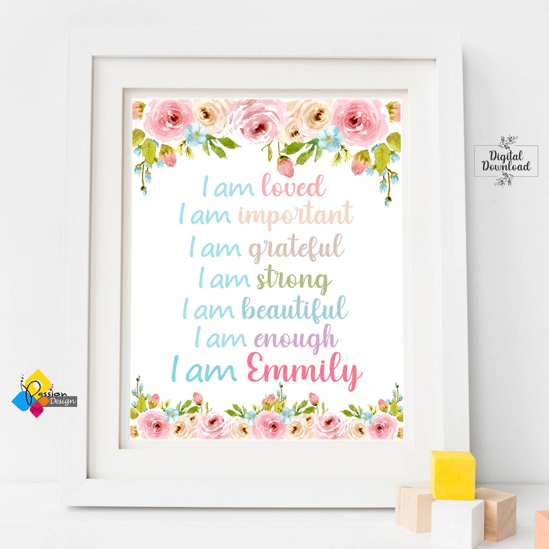 Positive Affirmations Printable Name PINK Floral Poster. Personalized ...
