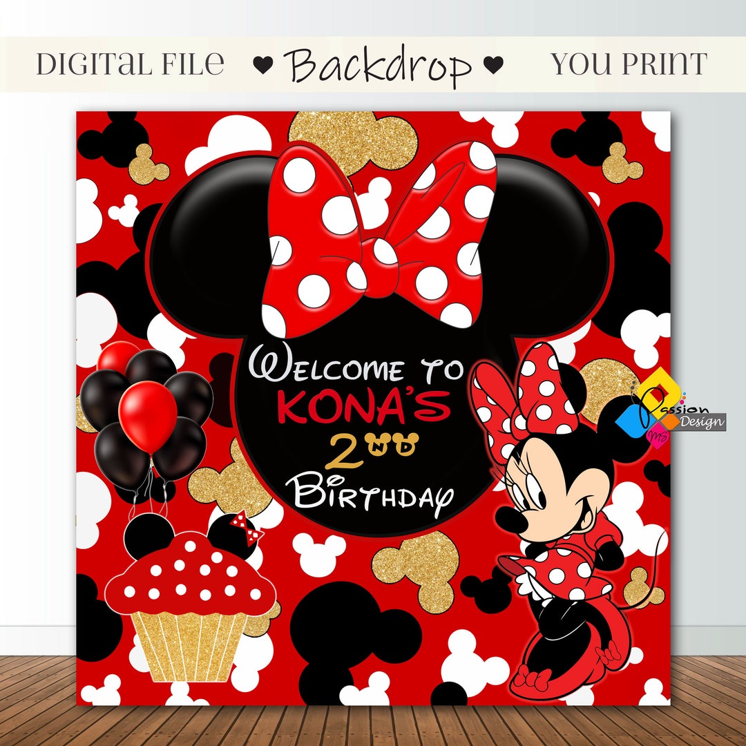 Printable MINNIE MOUSE Red Birthday Backdrop. CUSTOM Minnie Mouse Red ...