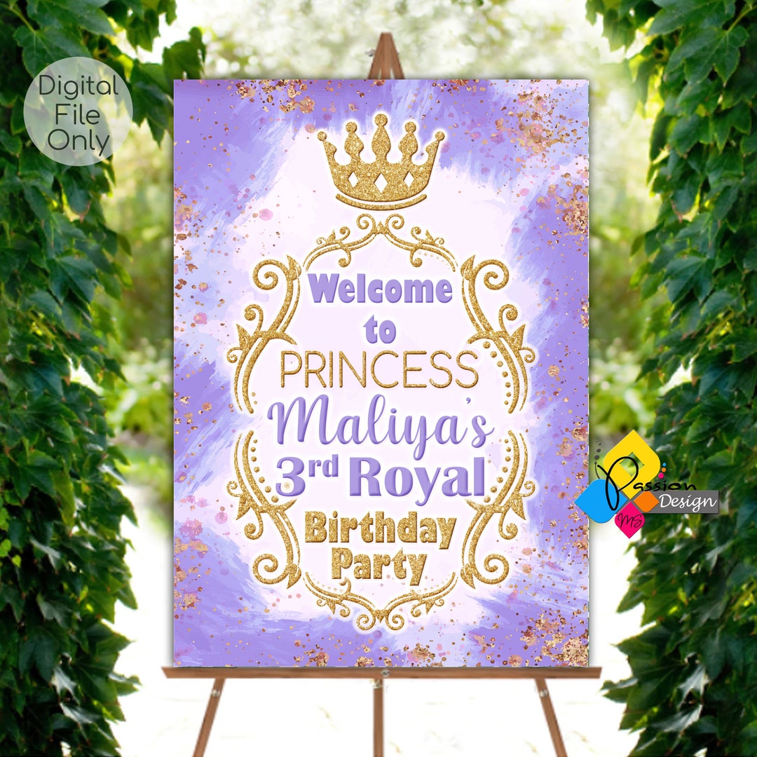 Printable PRINCESS Party Purple Gold Welcome Board. Royal Theme ...