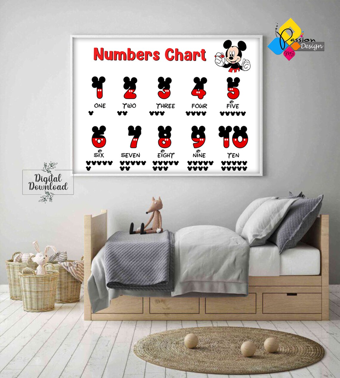 MICKEY Mouse Numbers Chart Poster. Printable Mickey Mouse Learning ...