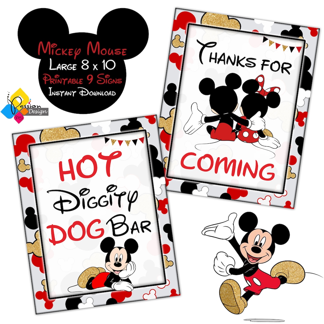 Printable Mickey Mouse 9 Birthday Party Signs. Instant Download Mickey ...