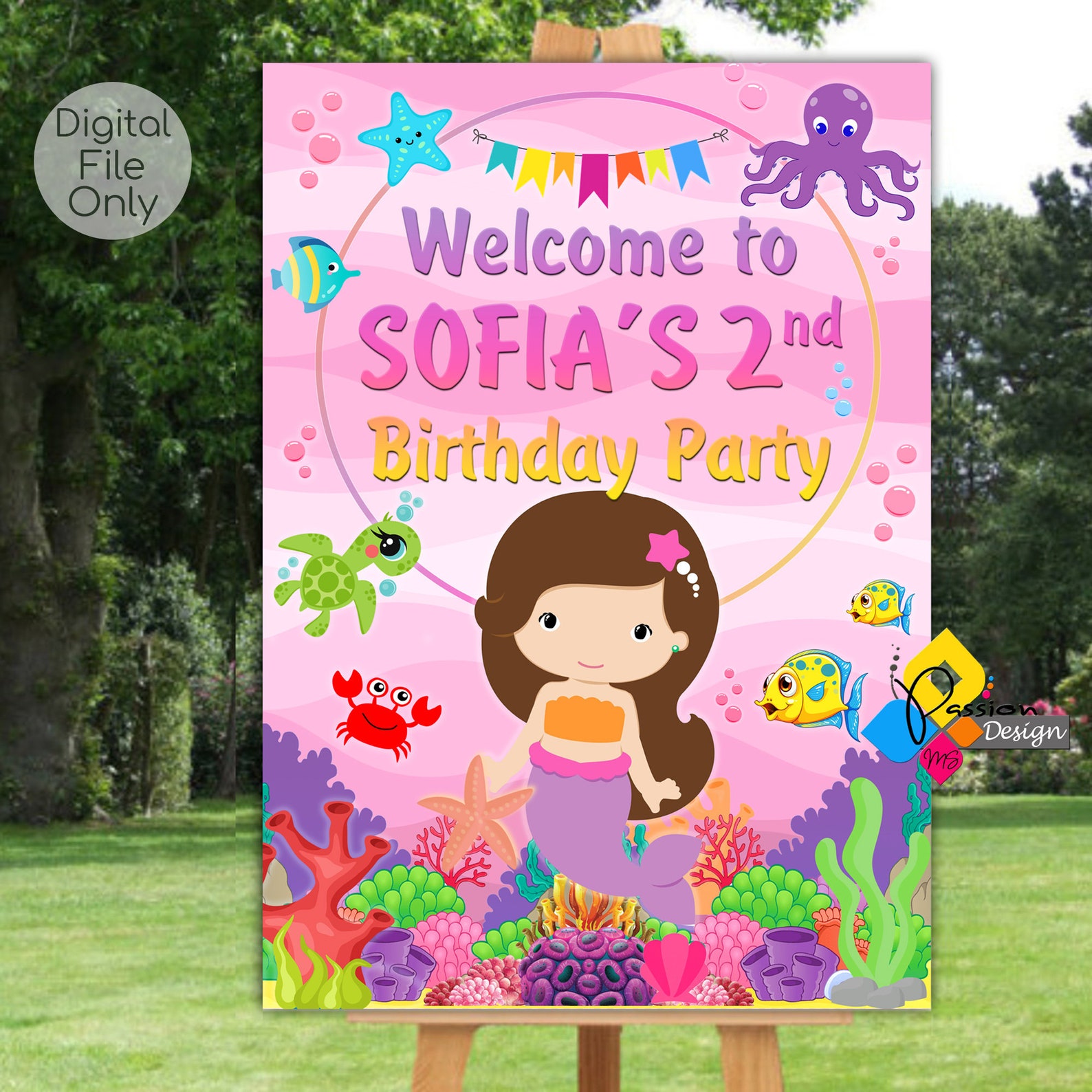 Mermaid Printable UNDER THE SEA Birthday Welcome Board. Custom Under ...