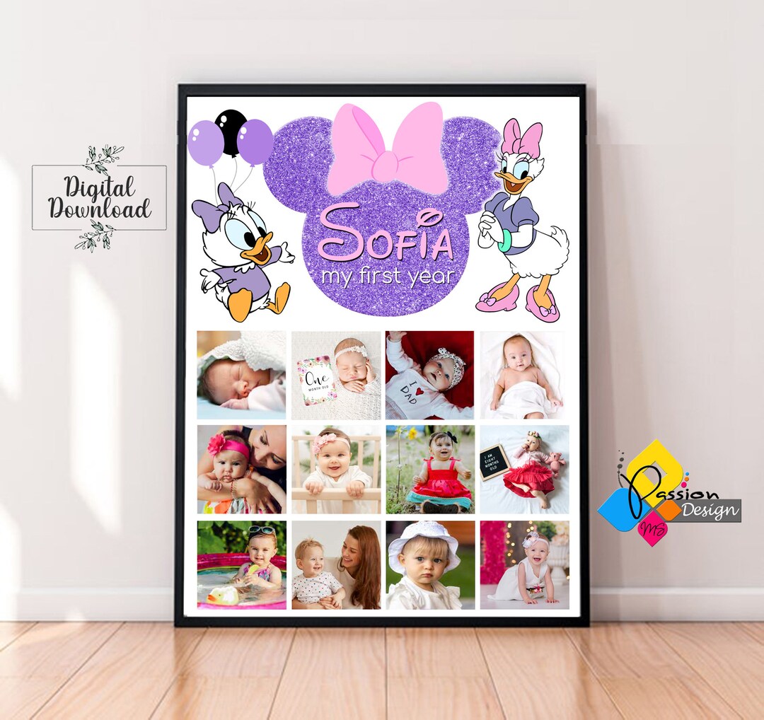 Printable DAISY DUCK Baby's First Year Photo Poster. Baby Daisy Duck ...