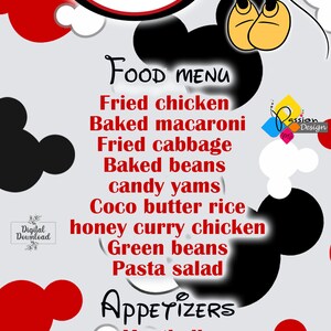 Printable Mickey Mouse Red Dinner Birthday Menu. Red Black Mickey Mouse ...