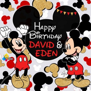Printable MICKEY Mouse Twins Brothers Birthday Backdrop. CUSTOM Mickey ...