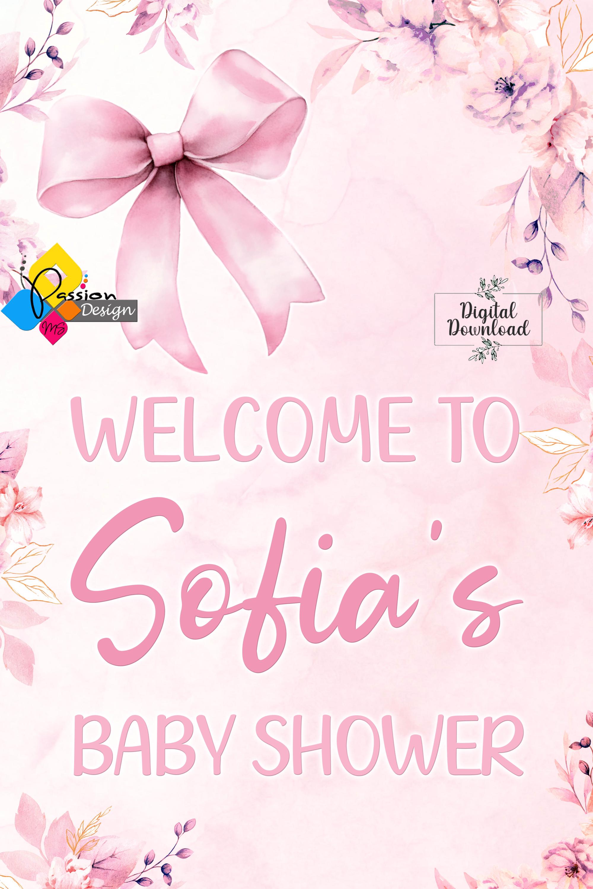 Printable Pink Bow Girl Baby Shower Welcome Board. Pink Baby Shower Bow ...