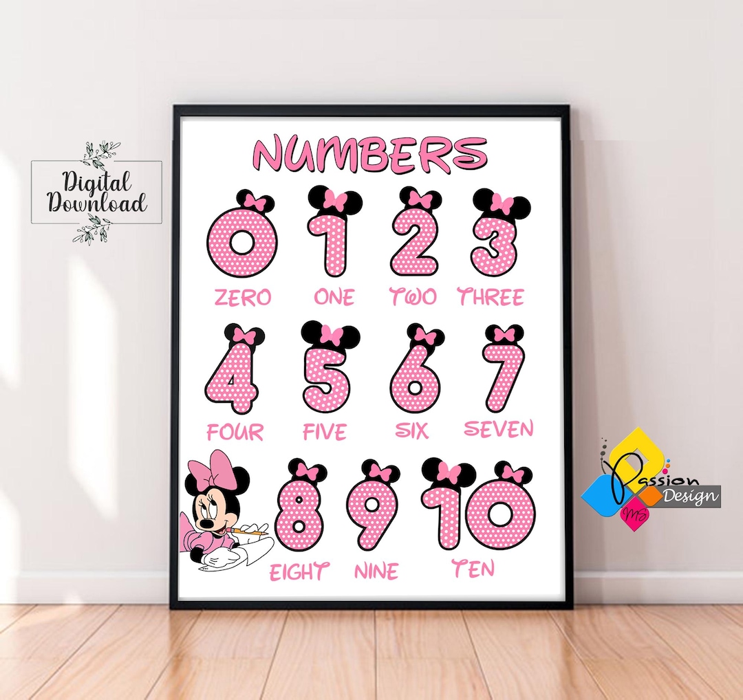 MINNIE Mouse Pink Numbers Educational Poster. PRINTABLE Wall Art ...