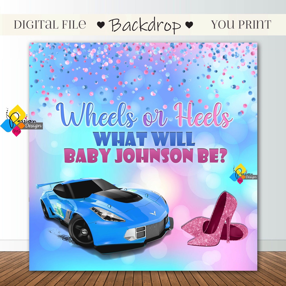 Printable Wheels or Heels GENDER REVEAL Backdrop. Boy or Girl - Etsy