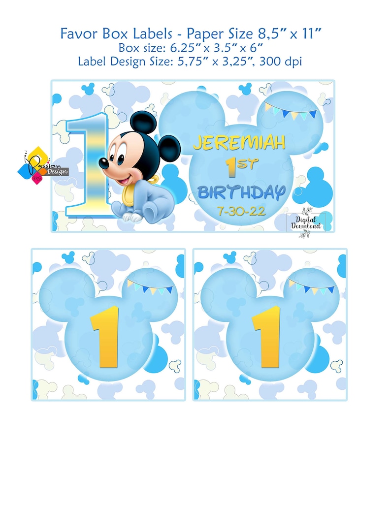 Printable MICKEY MOUSE Party Kit. Personalized Birthday Labels: Favor ...