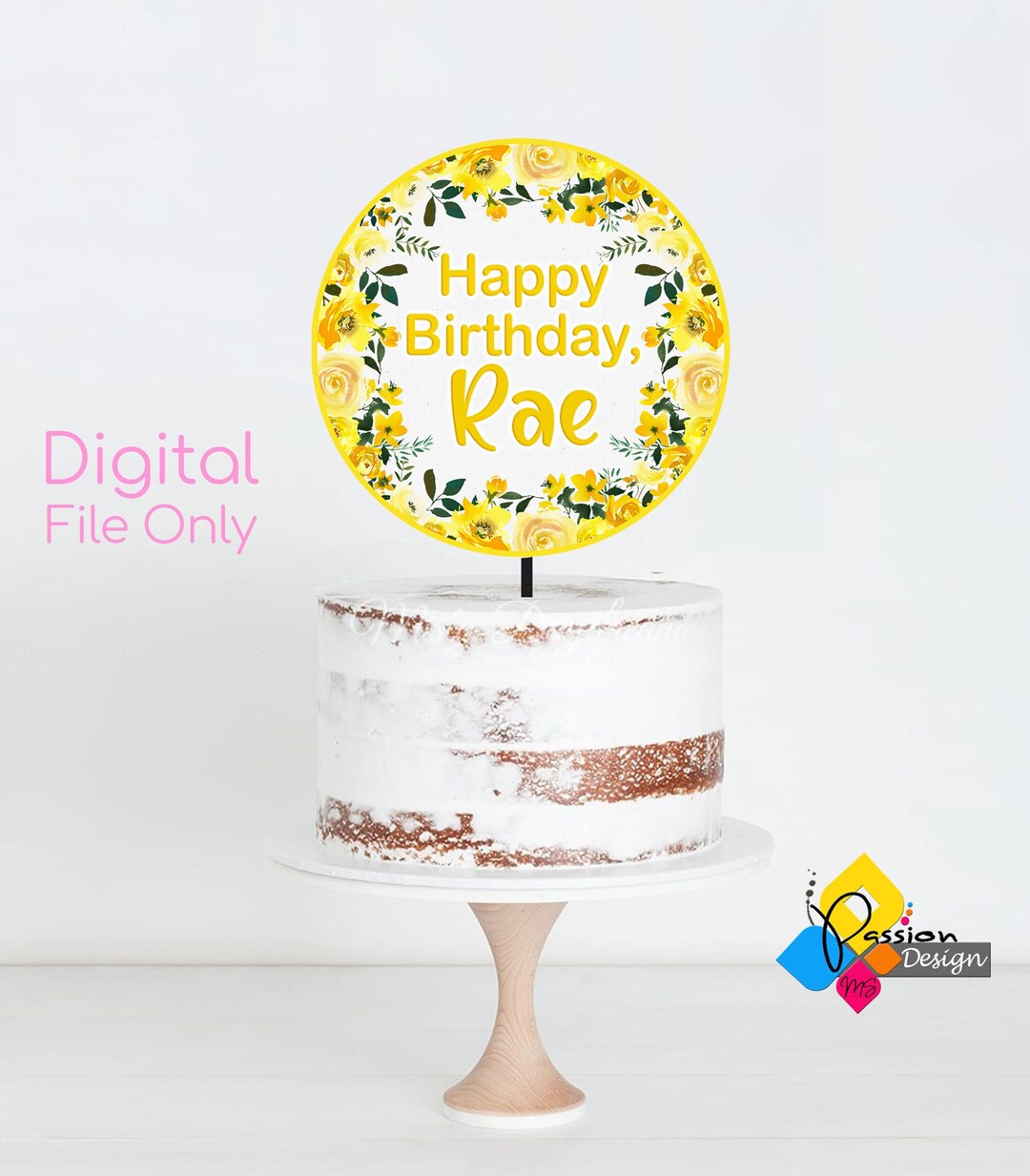 Printable YELLOW FLOWERS Birthday Cake Topper. Personalized Name Cake ...