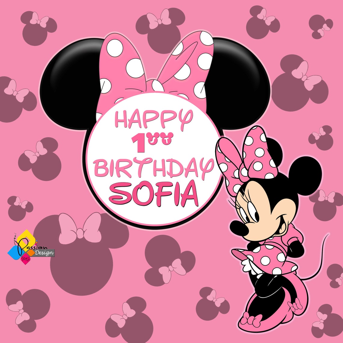 Printable Pink MINNIE MOUSE Birthday Backdrop. CUSTOM Minnie | Etsy