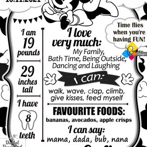 Printable MINNIE MOUSE Monochrome Milestone Board. First Birthday ...