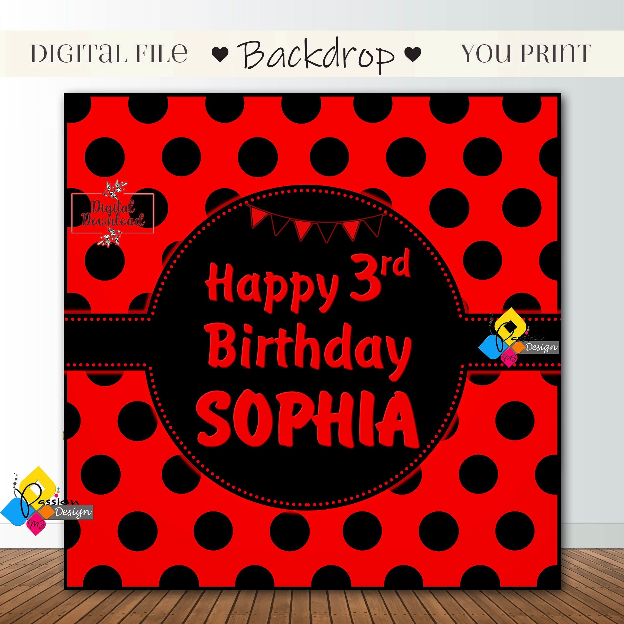 Printable LADYBUG Birthday Backdrop. Digital Ladybug - Etsy