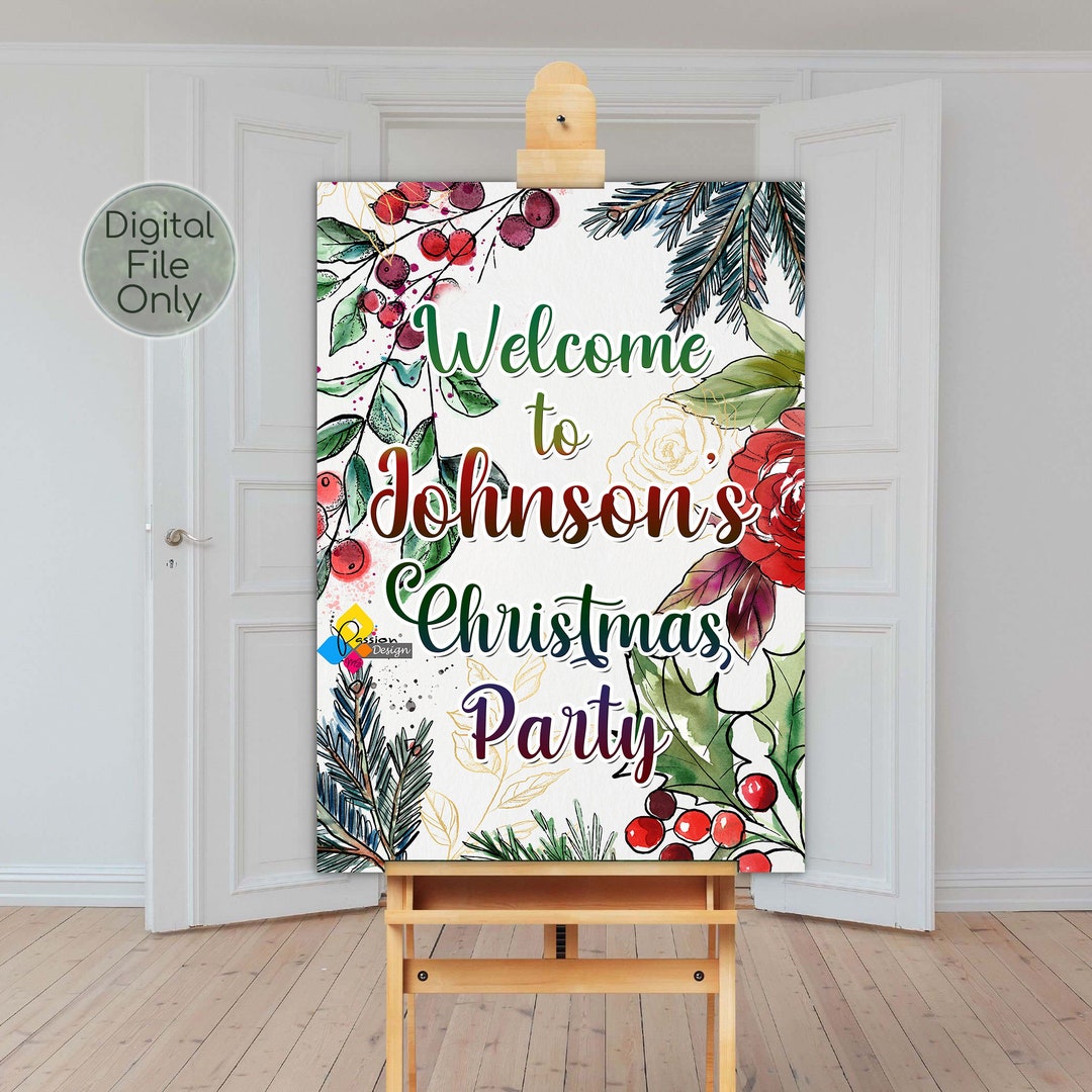 Printable CHRISTMAS Welcome Sign. Floral Christmas Party Decor. Custom ...