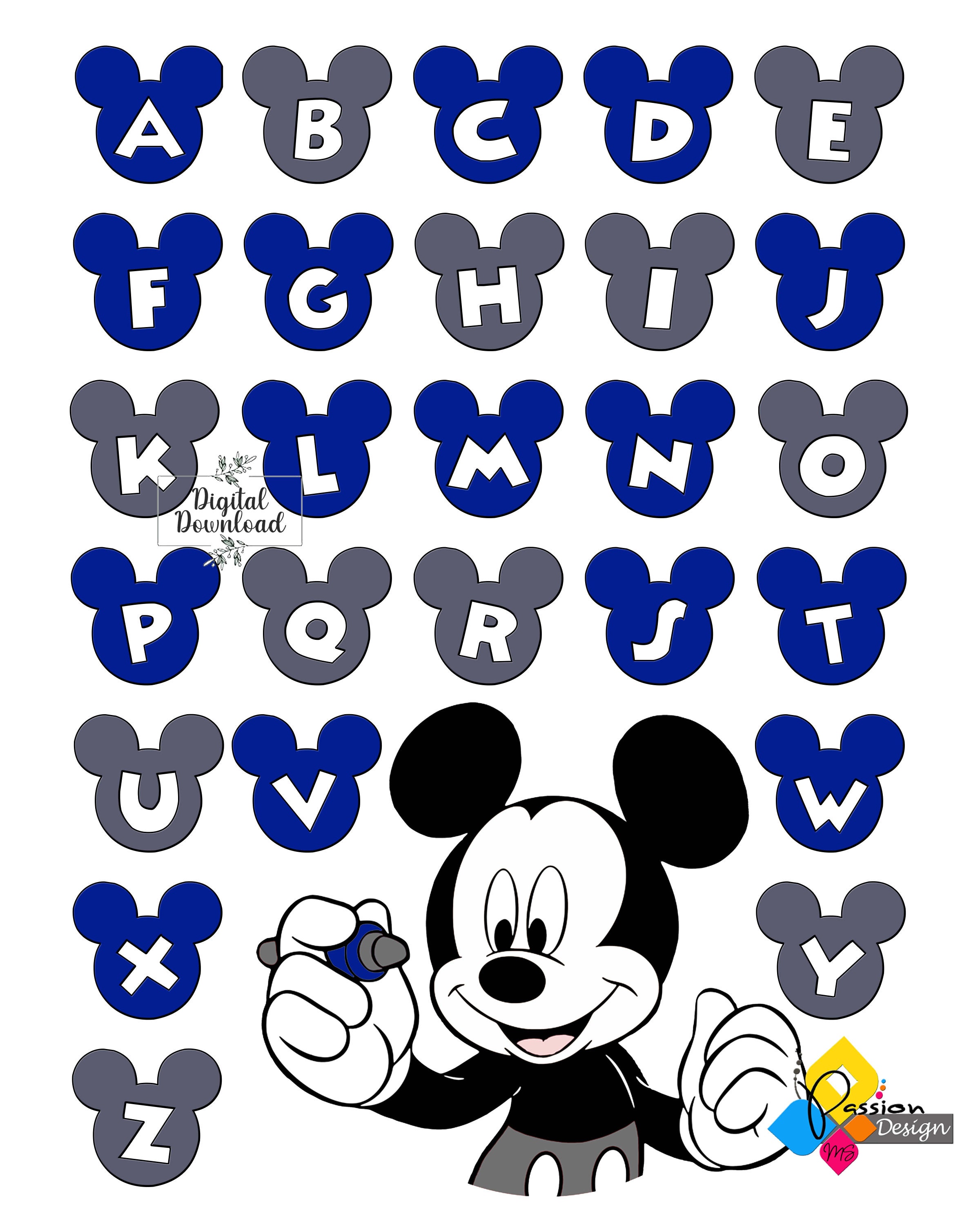MICKEY Mouse Alphabet Poster. PRINTABLE Wall Art. Mickey Mouse Navy ...