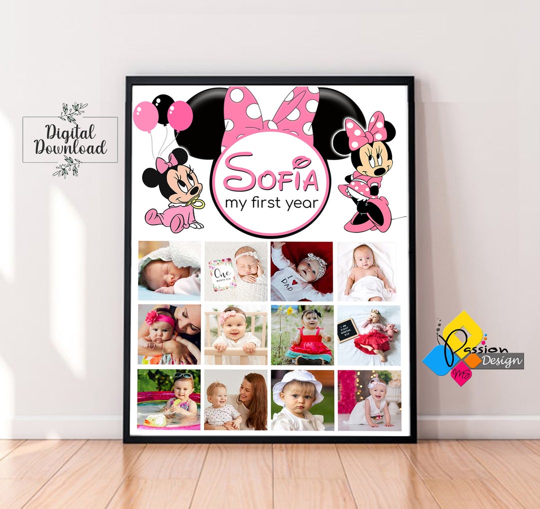Printable MINNIE MOUSE Baby's First Year Photo Poster. Minnie Mouse 1st ...