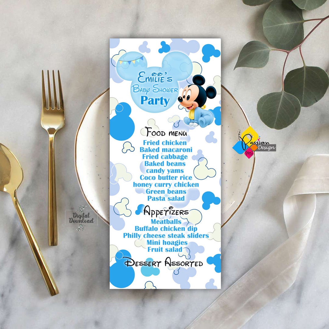 Printable Baby Mickey Mouse Blue Dinner Menu. Blue Mickey Mouse ...