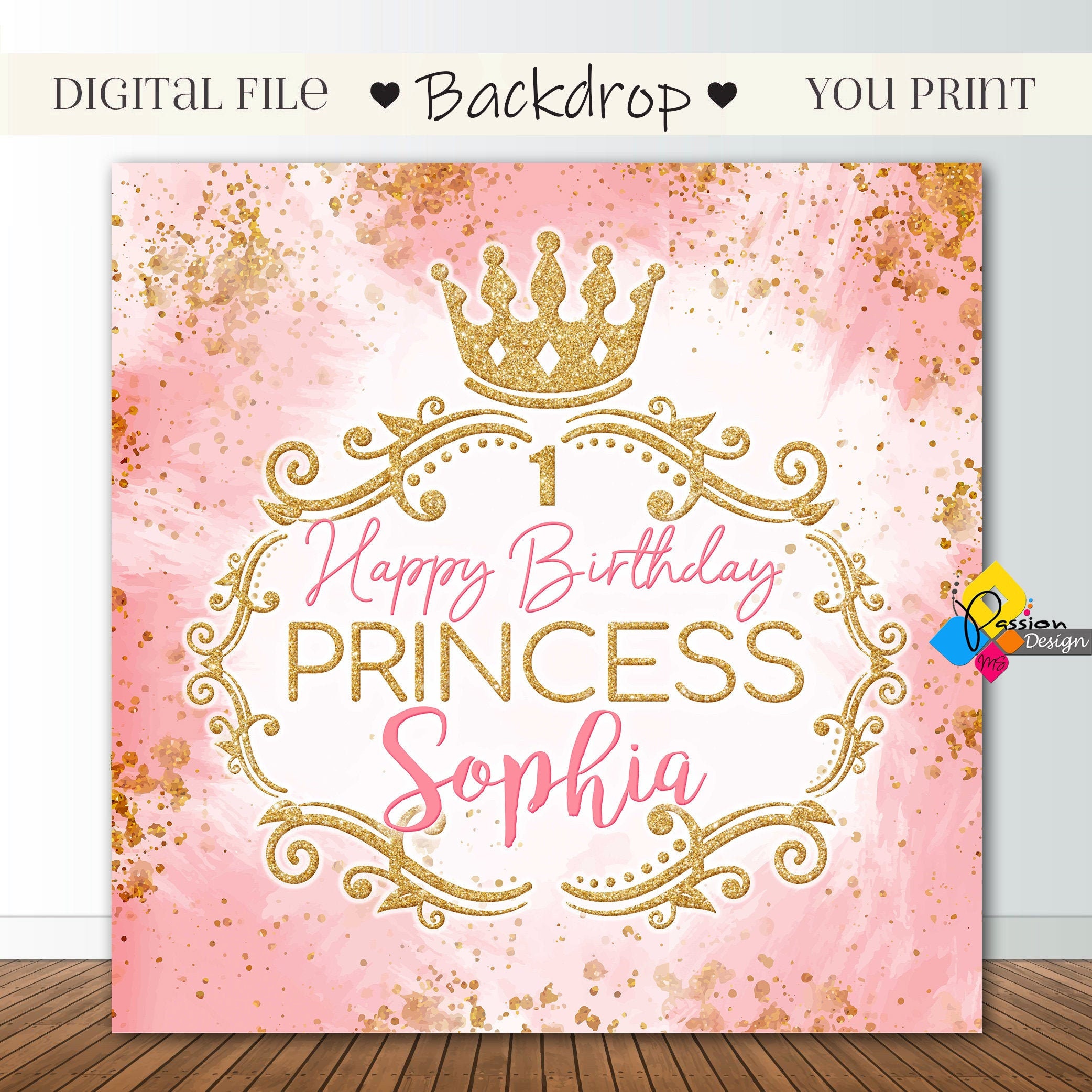 Printable PRINCESS Pink Gold Backdrop. Princess Birthday Party - Etsy