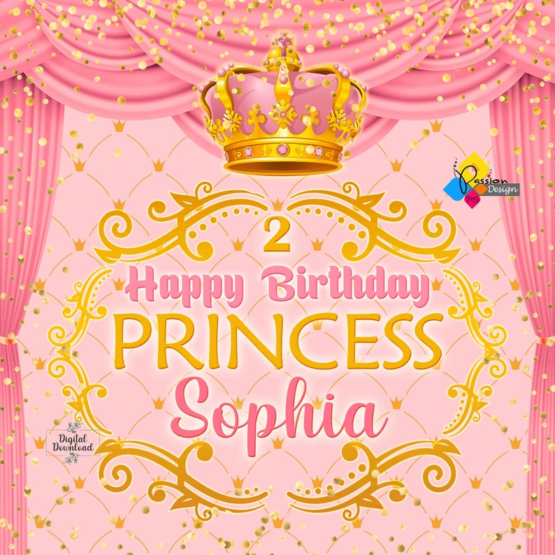 Digital PRINCESS Pink Gold Backdrop. Princess Birthday Party - Etsy