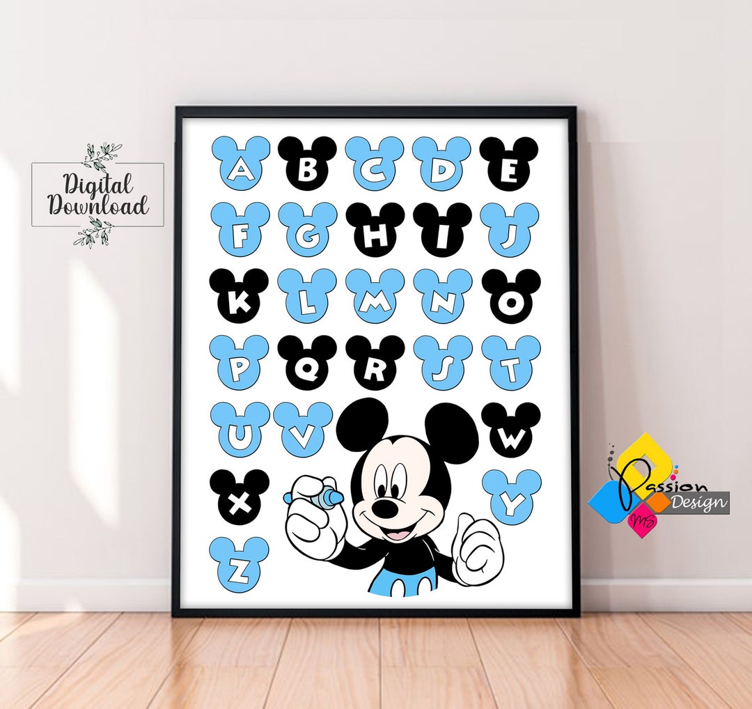 MICKEY Mouse Alphabet Poster. PRINTABLE Wall Art. Mickey Mouse Baby ...