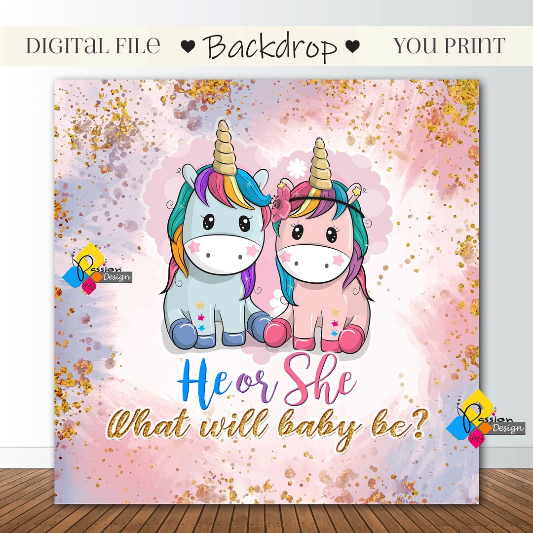 Printable GENDER REVEAL UNICORNS Backdrop. Boy or Girl Gender Reveal ...