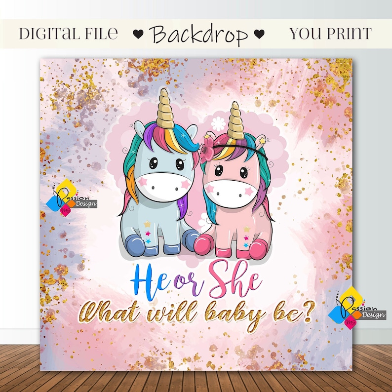 Printable GENDER REVEAL UNICORNS Backdrop. Boy or Girl Gender - Etsy