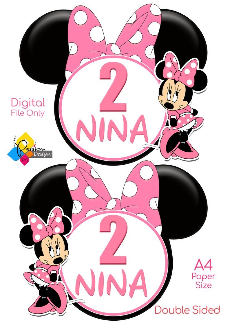 Printable Minnie Mouse Birthday Cake Topper. Custom Name & Age - Etsy